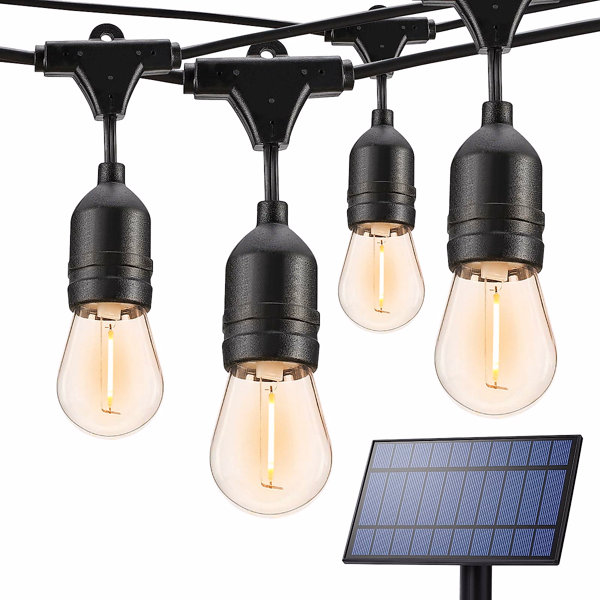 BrizLabs Outdoor Solar String Lights, 39ft Hanging Solar Patio Lights with 16 LED Shatterproof Bulbs, S14 Waterproof Solar String Lights 4 Modes for Patio Garden Backyard Gazebo Porch Balcony, 2700K