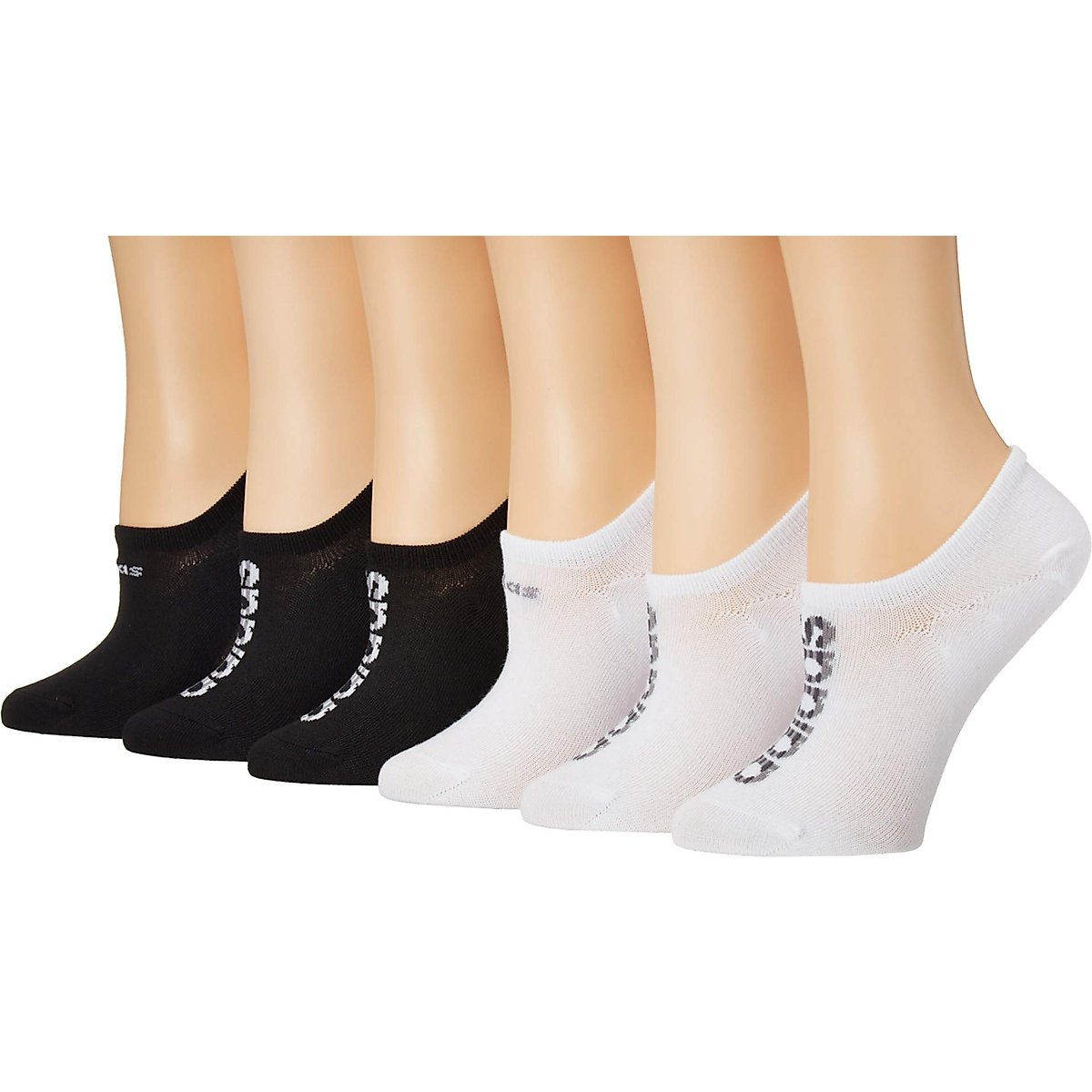 adidas Women's Superlite Linear Super No Show Socks (6-Pair), White/Light Onix/Onix Black/White/Light Onix, Medium