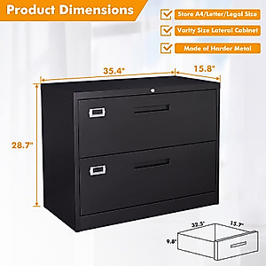 STANI Lateral File Cabinets with Lock, Filing Cabinet, 2 Drawer Lateral File Cabinet with Lock, Metal Lateral File Cabinet for Home and Office, Assembly Required