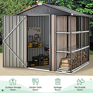 AECOJOY 6x6 Storage Shed with Rack,Small Outdoor Storage Tool Utility Shed with Shelves, Metal Garden Shed for Yard, Outdoor Storage Clearance Outside Use