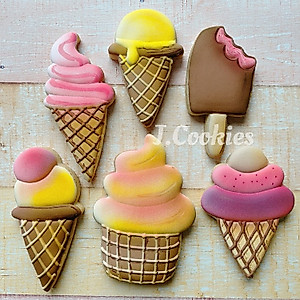 LILIAO Summer Ice Cream Cookie Cutter Set Sundae/Popsicle Biscuit and Fondant Cutters - 6 Piece - 3.6, 4.5, 4.2, 4, 4.3 and 3.7 inches - Stainless Steel