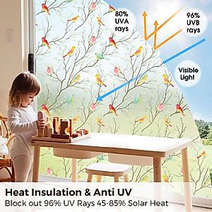 Coavas Stained Glass Window Film, Decorative Frosted Glass Window Privacy Film, Static Cling Non-Adhesive Window Sticker for Front Door Bathroom Heat Control Anti UV,17.7 x 118 Inch