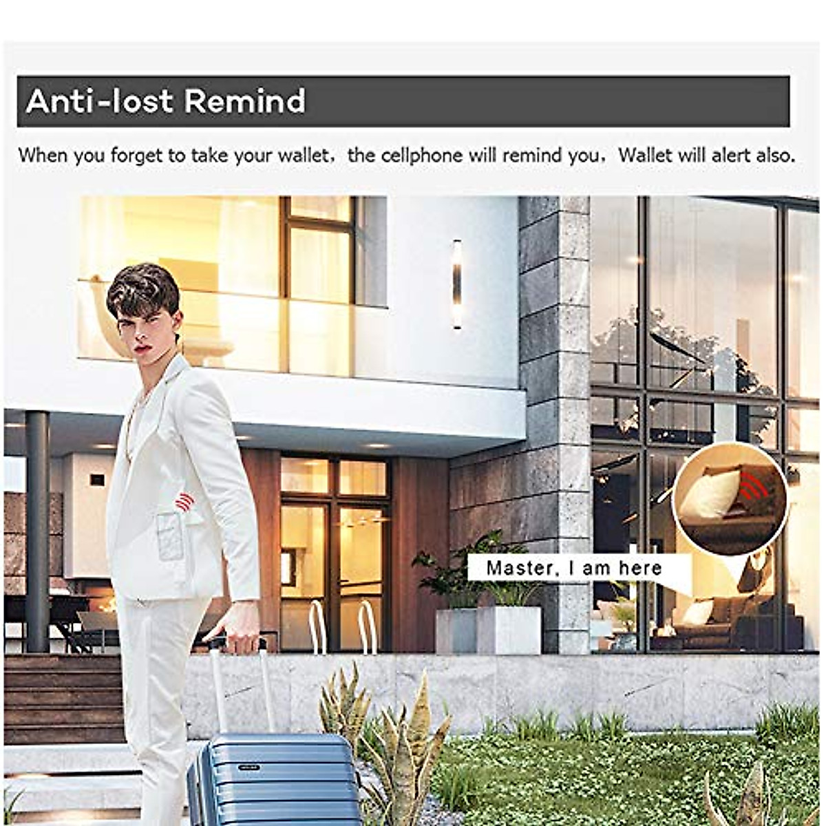 SMART LB Anti-Lost Bluetooth Leather Long Purse with Alarm, Position Record (via Phone GPS), Bifold Multi Card Case with Zipper Pocket Intelligent Wallet (Brown)