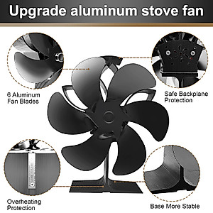 FM2018XSL Wood Stove Fan, 6 Blades Wood Stove Fan Heat Powered, Fireplace Fan for Wood Burning Stove, Heat Powered Fan for Wood/Gas/Log Burner Fireplace