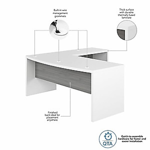 Pemberly Row 72" Modern Engineered Wood Bow Front L-Shaped Desk in Gray/White
