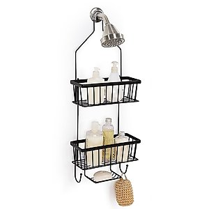 SunnyPoint Bathroom Classic Hanging Over The Shower Head Caddy (28.74" H x 10.83" W x 4.61" D)(Black)