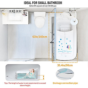 Nevife Inflatable Blow Up Bathtub with Bath Base,Headrest,Cup Holder and Pocket Storage,Foldable/Portable Free Standing Bath Tub for Adult Spa, Ideal for Hot Bath/Ice Bath 63"x35.4"x35.4"(Grey)