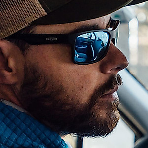 Revo Sunglasses Espen x Bear Grylls: Polarized Lens with Bendable Rectangle Wrap Frame, Matte Black Frame with Blue Water Lens (RE 1097 01 BL)