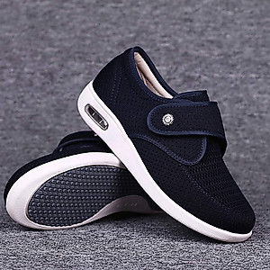 Orthoshoes Women's Diabetic Elderly Shoes Mesh Breathable Walking Sneakers Lightweight Adjustable Easy On and Off Strap Summer Slippers for Swollen Feet, Edema, Foot Pain, Bunions, Black, 8