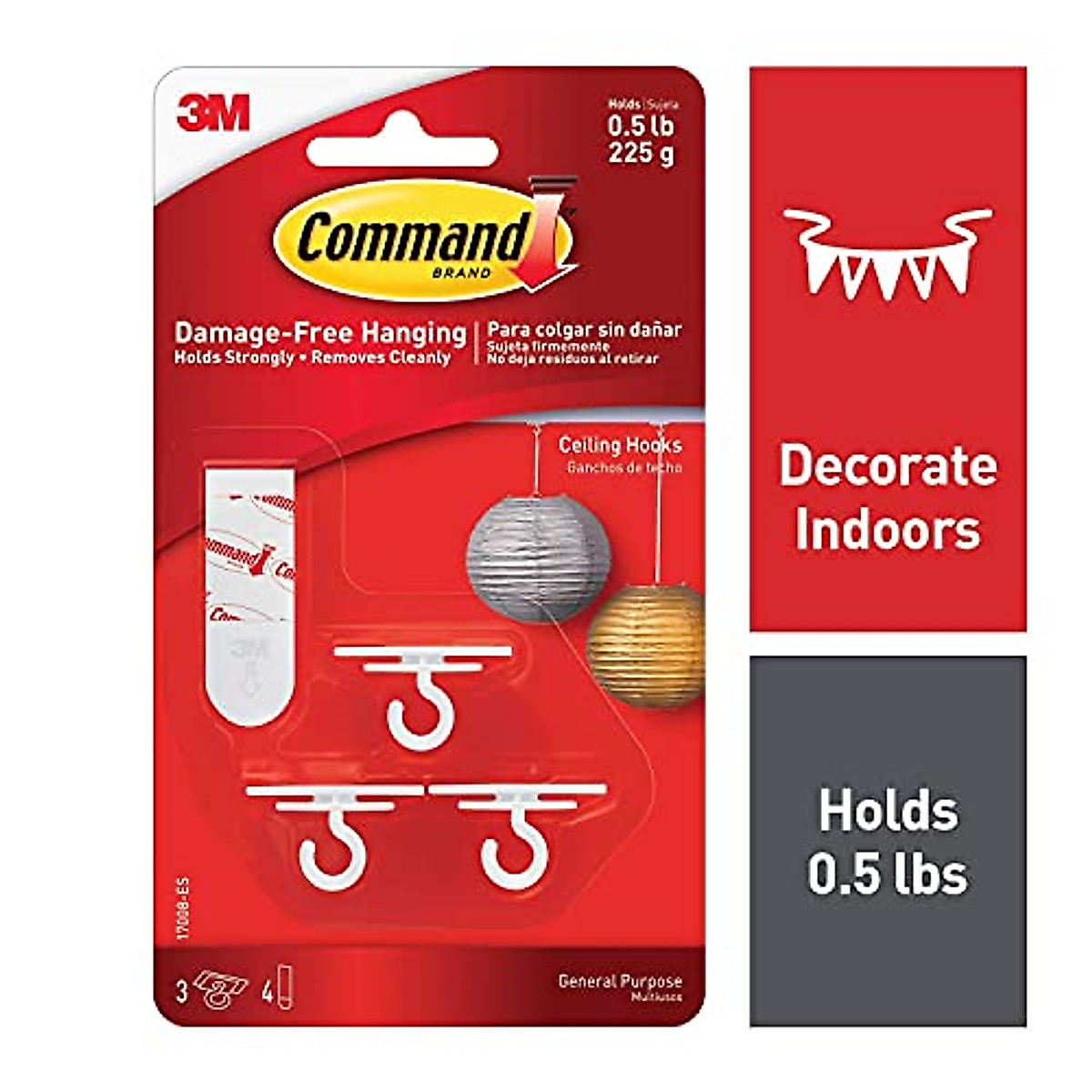 Command 17008-ES Ceiling 9 Hooks, 12 Foam Strips per, White