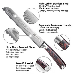 PAUDIN Bread Knife + Utility Knife 5 inch