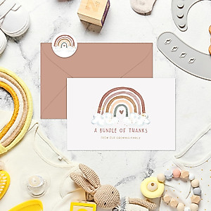 Whaline 50 Pack Baby Shower Thank You Cards Bulk Boho Rainbow Thank You Note Cards with Envelopes Stickers Blank Cards for Baby Shower