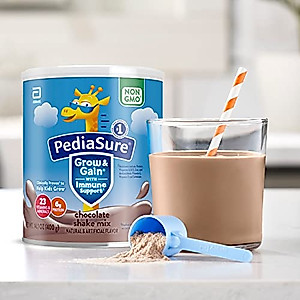 PediaSure Grow & Gain with Immune Support Shake Mix Powder,Kids Shake,23 Vitamins and Minerals,6g Protein,Helps Kids Catch Up On Growth,Non-GMO,Gluten-No,Chocolate,14.1-oz Can,3 Cans—24 Servings