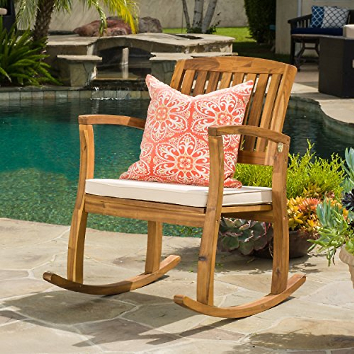 Christopher Knight Home Selma Acacia Rocking Chair with Cushion, Teak Finish