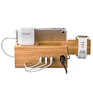 ZeroElec Charging Dock Air Pods Apple Watch Charger Stand Bamboo Wood Charging Station Desk Organization Compatible with AirPods/Apple Watch 3/2/1/iPhone