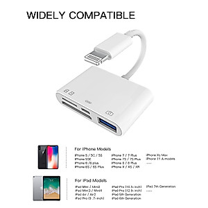 zoyuzan Camera Memory SD Card Reader Compatible for iPhone,Compatible with Lightning Male to USB Female OTG Adapter Micro TF Power Charging Splitter Charger Connector for ipad 12 11 xs xr x Camera