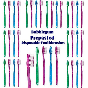 144 Kids Prepasted Toothbrushes Individually Wrapped - Bubblegum Disposable Toothbrushes - NO Water Needed, Just Start Brushing (144 Pack)