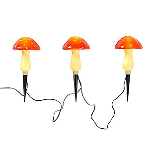 Lights4fun, Inc. Set of 3 Red Solar Powered Mushroom Toadstool LED Outdoor Waterproof Garden Pathway Landscape Lights