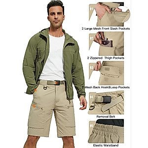 FREE SOLDIER Men's Cargo Hiking Shorts with Belt Lightweight Breathable Quick Dry Tactical Shorts with 6 Pockets for Casual Work Golf Camping Khaki
