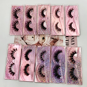 Ellazzle 10 Pairs Faux Mink Eyelashes Wholesale Lashes Pack, Lashes Natural Look 16mm-20mm False Eyelashes Pink