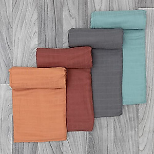 Pondering Pine Organic Muslin Swaddle Blanket - Baby Receiving Blankets Neutral - Boho Earth Tone Collection, 4 Pack, 47" x 47