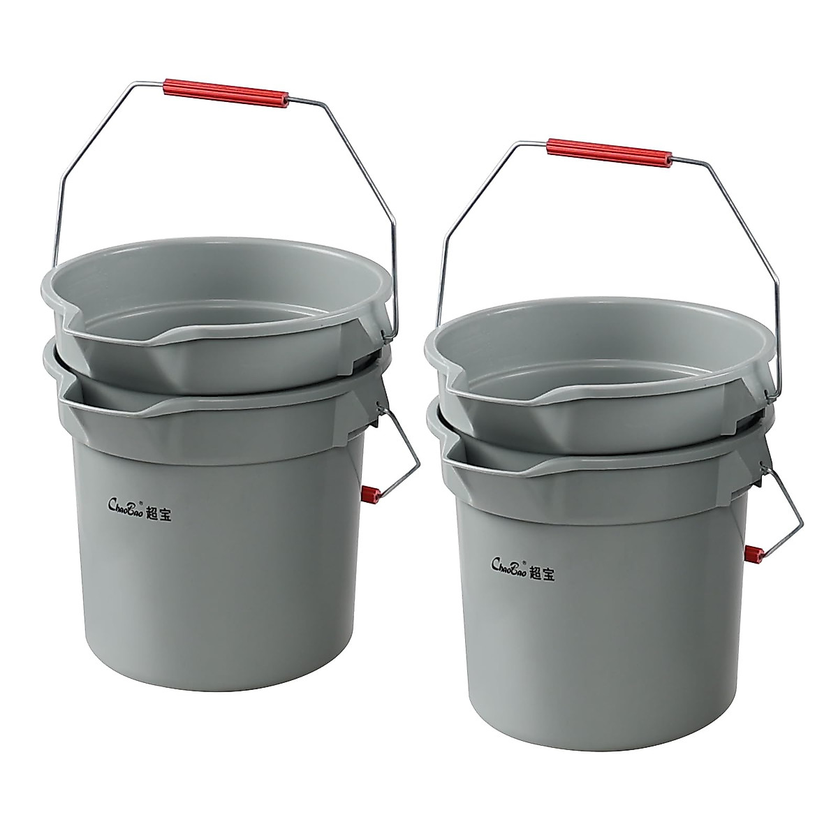 Teyyvn 4-Pack Commercial Round Bucket, 3.5 Gallon Industrial Round Utility Pail with Handle, Gray