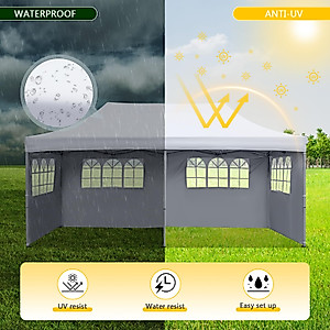 10x20 Heavy Duty Pop Up Canopy Tent, Instant Outdoor Beach Canopy Tent with 4 Removable Sidewalls and Carrying Bag, Waterproof Gazebo Tent Shelter for Parties, Backyard, and Wedding