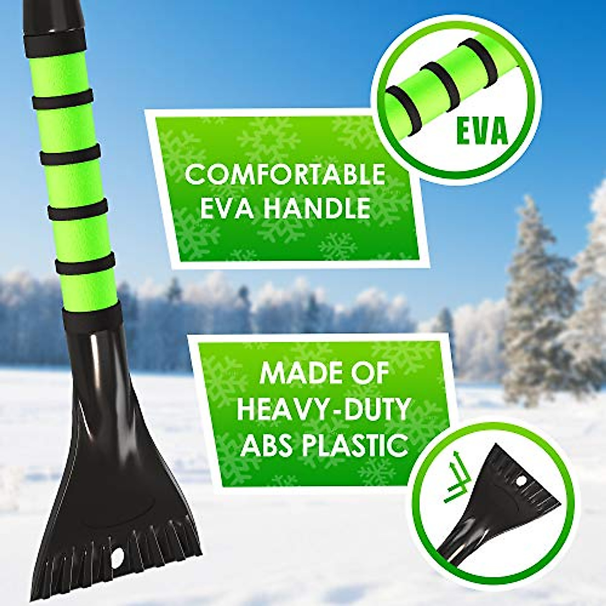 ALMA Snow Brush for Car with Ice Scraper - SOFT FOAM GRIP - Perfect Broom Snow Removal for Cars Window - Scratch Free Snow Scraper for Car - Ice Scrapers for Car Windshield ONE SOLID PIECE No Assembly