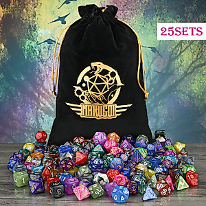 Surhugvy DND Dice Set, 25 X 7 Polyhedral Dice (175 Pieces) for Dungeons and Dragons DND RPG MTG Table Game D4 D6 D8 D10 D12 D20 25 Colors Dice with 1 Large Flannel Bag