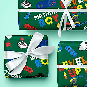 WRAPAHOLIC Gaming Wrapping Paper Roll - Mini Roll - 17 Inch x 33 Feet - Gaming Boys Kids Boys Happy Birthday Design, Perfect for Birthday, Party, Holiday