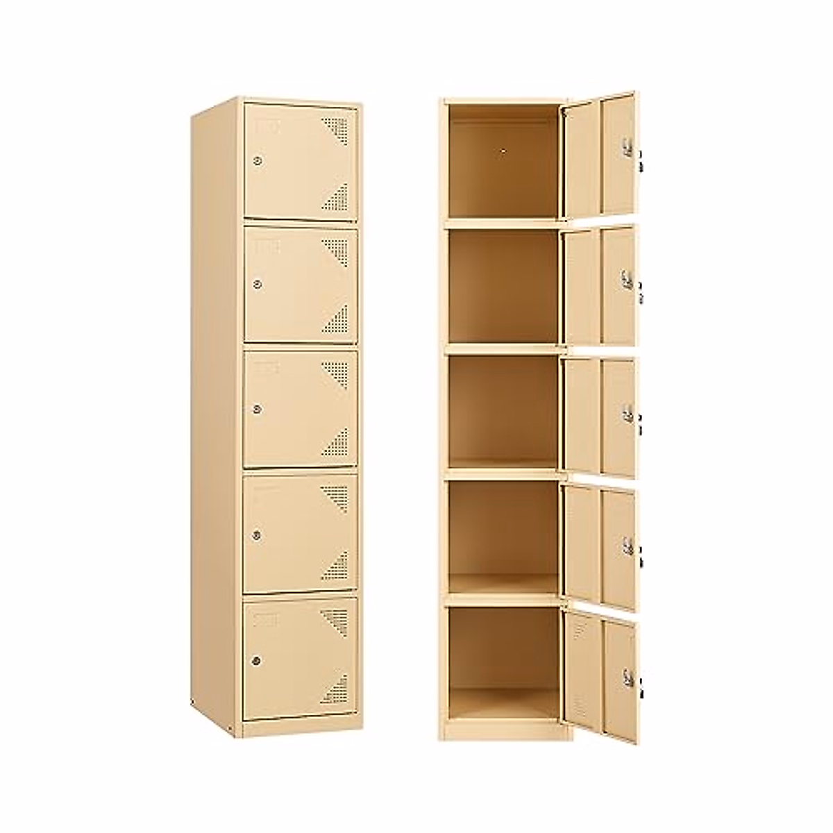 Yizosh Metal Locker with 5 Doors, Tall Steel Storage Lockers for Employees - 71" Locker Storage Cabinets for School, Gym, Home, Office, Garage (Camel)