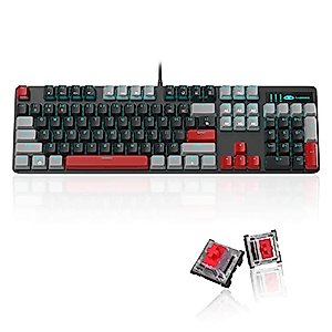 MageGee Mechanical Gaming Keyboard, 104 Keys Blue Backlit Keyboard with Red Switches Double-Shot Keycaps, USB Wired Mechanical Computer Keyboard for Laptop, Desktop, PC Gamers(Gray & Black)