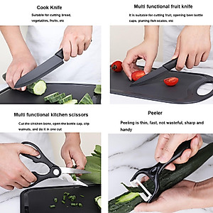 Generic Knife Sets, Black Kitchen Knife Set with Stainless Steel Kitchen Knife, Melon Planer, Holder, Suitable for kitchens, hotels, and restaurants