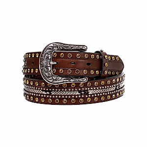 ARIAT Western Belt Womens Snake Skin Print Studs S Brown A1590002