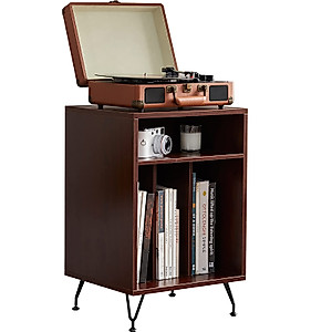 Record player stand, Record Player Stand with Storage, Record Player Table for Living Room, Bedroom, Turntable Stand Record Player Cabinet with Swiveling Height Adjustment Metal Feet Legs