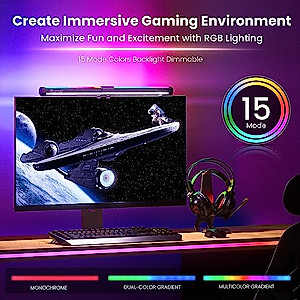 Quntis Monitor Light RGB Backlight, Eye-Care Dual Light Computer Light Bar Gaming Office Desk Lamp, 15 Modes Dimmable Backlight, 3 Color Temperature Adjustable Brightness, Ra95 Screen Light Bar