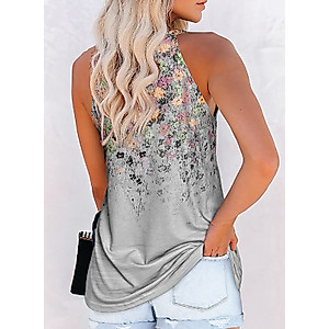 Dokotoo Women's Summer 2023 Sleeveless Halter Neck Tie Dye Floral Print Tank Top - Grey, Large