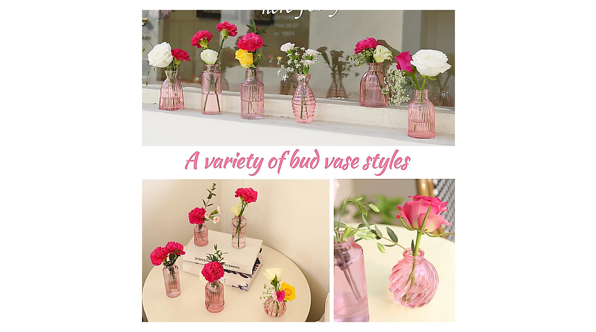Bulk Pink Glass Bud Vases - Perfect for Weddings & Decor