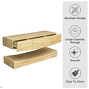 Wood Floating TV Stand for 55 Inch TV LED TV Console Wall Mounted Entertainment Center with Display Platform and 3 Drawers Media Table Cabinet for Living Room Oak