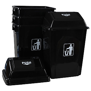 Yuright 4 Packs 13 Gallon Plastic Trash Can with Swing Lid, Kitchen Swing Top Garbage Can, Black