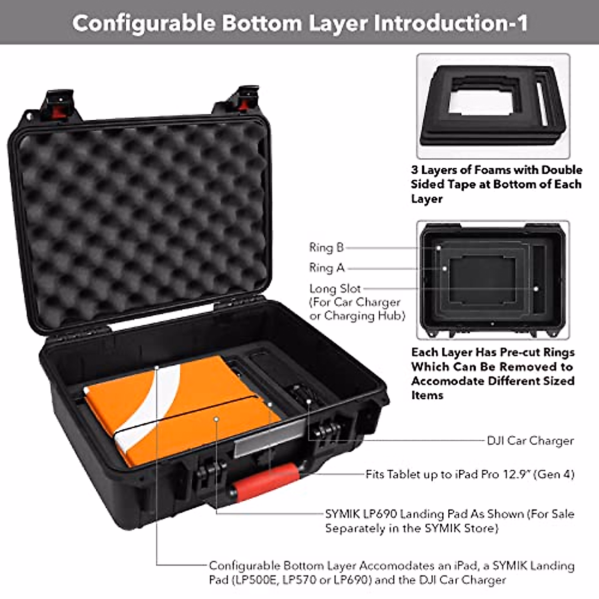 SYMIK P380-MA2DL-V3 Dual Layer Waterproof Hard Carrying Case for DJI Air 2S / Mavic Air 2 Drone/Fly More Combo w/DJI RC/RC Pro/Smart or RC-N1 Standard Controller, Landing Pad, iPad, Accessories
