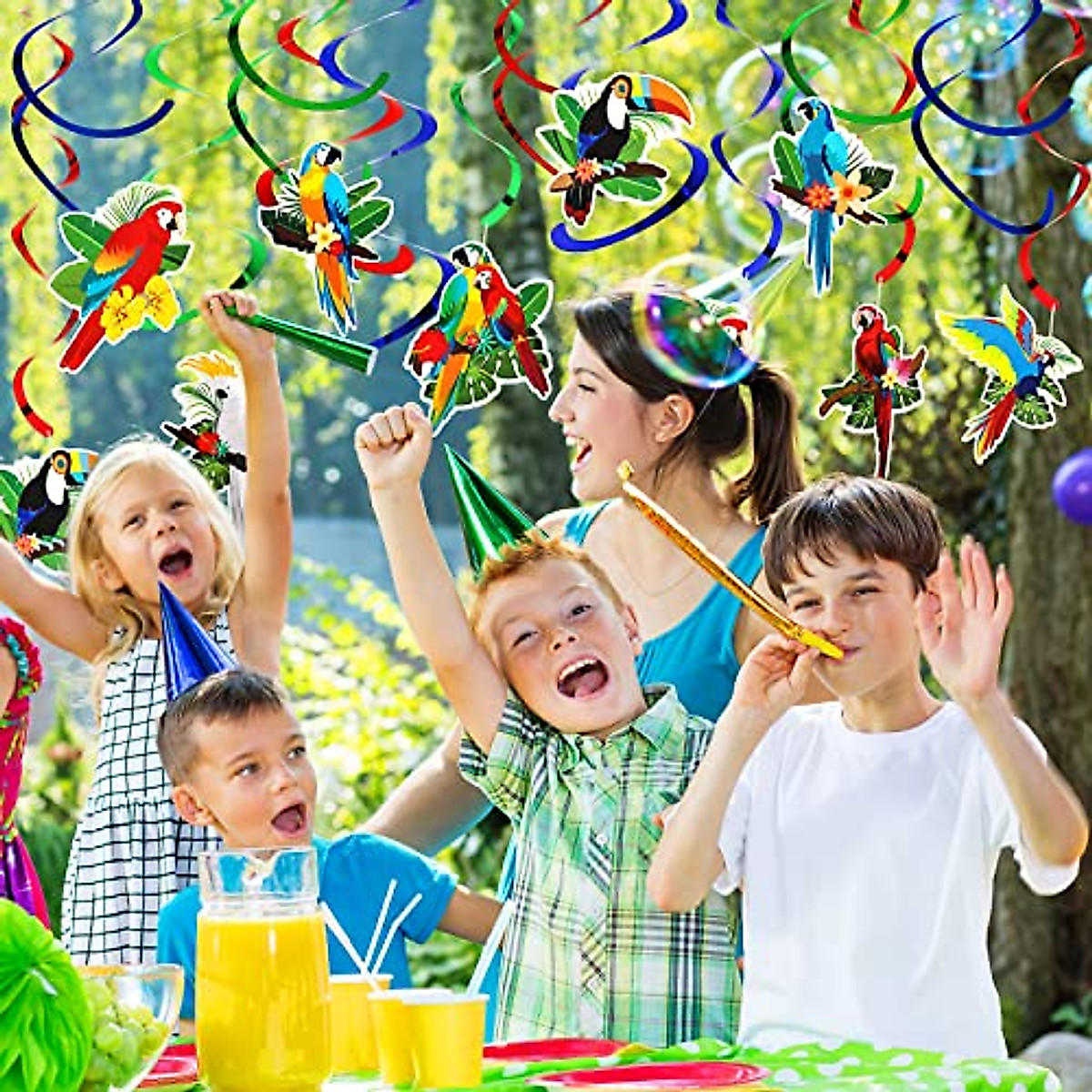 30 Tropical Birds Party Supplies Tropical Hawaiian Decorations Toucan Parrot Party Hanging Swirl Foil Ceiling Decor for Summer Luau Hawaiian Beach Pool Party Wedding Birthday Party Supplies