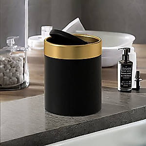 JILLICK Small Trash Can with Lid, Mini Desk Trash Can, 1.5 Liter / 0.4 Gallon Small Metal Garbage Can for Countertop Coffee Bar, Black