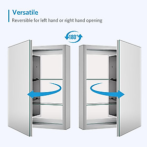 Quavikey Mirrored Medicine Cabinet with Aluminum Recessed or Surface Mount for Bathroom Storage 20x26 Inch, Silver