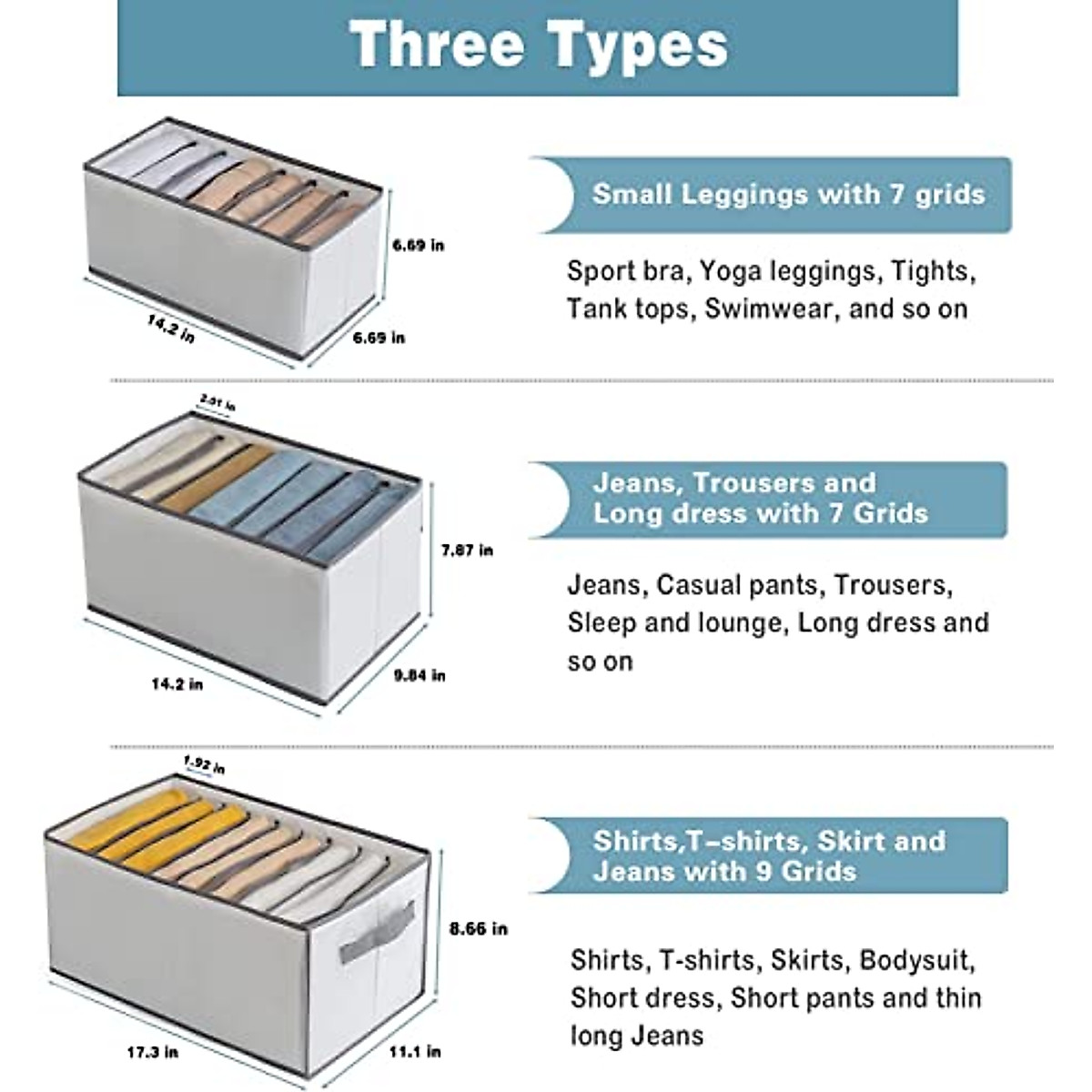 Upgraded Wardrobe Clothes Organizer for Jeans 3PCS Larger Clothing Storage Organizer Washable Closet Drawer Organizer for Folded Clothes, Thin Coats, Jeans, Leggings, Sweaters, T-shirt