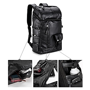 HuaChen Travel PU Leather Backpack for Men Women,Laptop Backpack for School College Bookbag Computer (YZ24_Black)