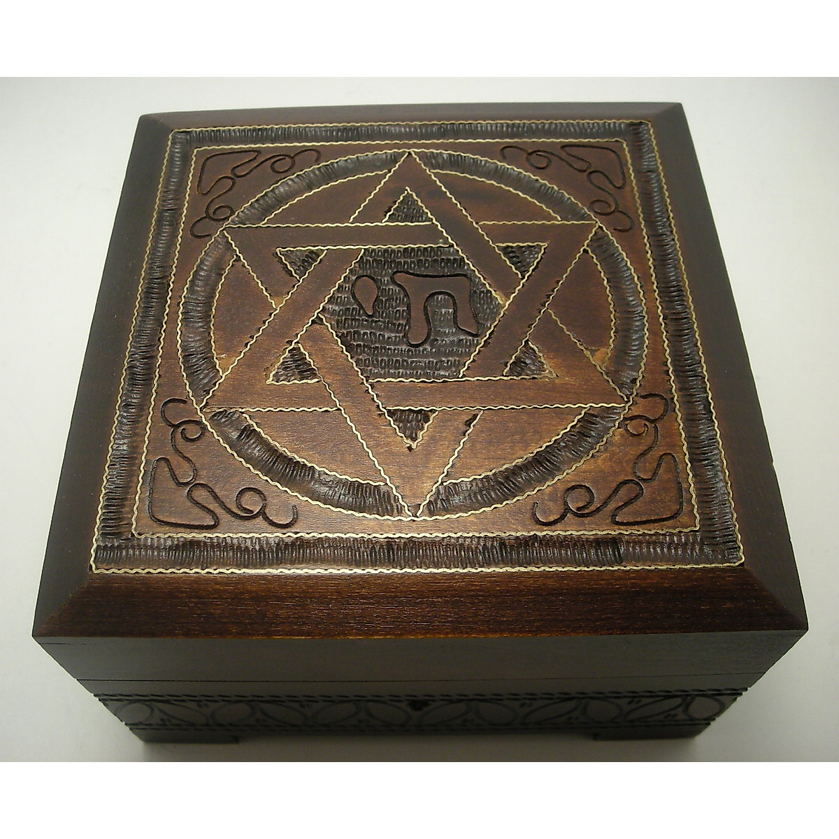 Star of David Wood Keepsake Box Judaica Handmade Box with Lock and key