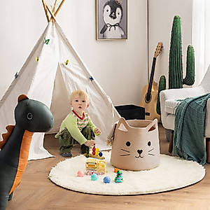 YOUDENOVA Large Woven Cotton Rope Storage Basket, Nursery Hamper with Handles for Blanket, Toys, Towels,Clothes, Baby Gift Baskets, Jute 15.7" L×13.4" H