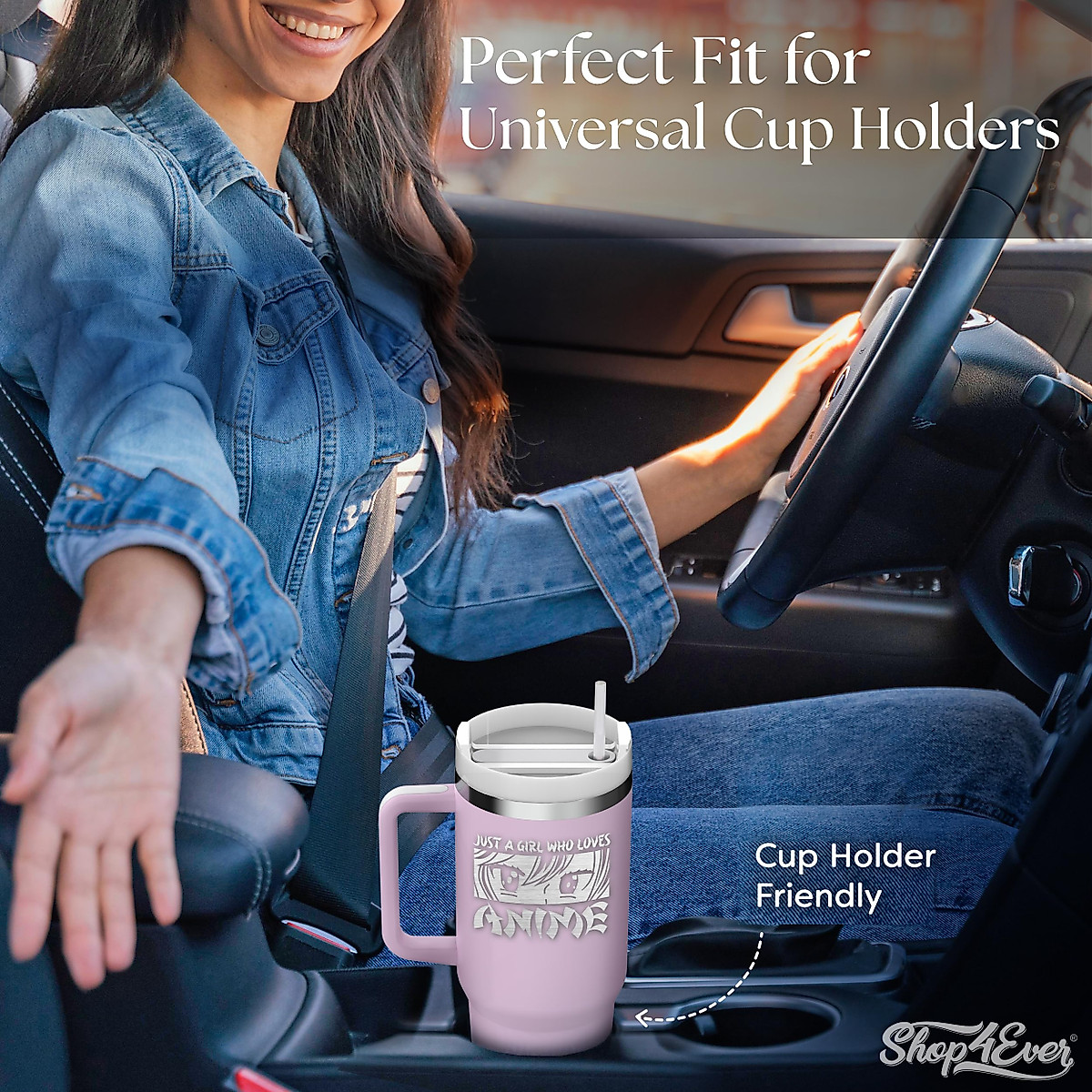 shop4ever Just A Girl Who Loves Anime Engraved Insulated Stainless Steel Tumbler with Handle, Lid, and Straw 40 oz. Anime Fans Anime Lovers Birthday Gift (Lavender)