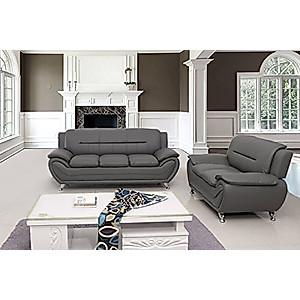 Container Furniture Direct Michael Modern Faux Leather Upholstered Stainless Steel Legs Living Room, Sofa, Steel